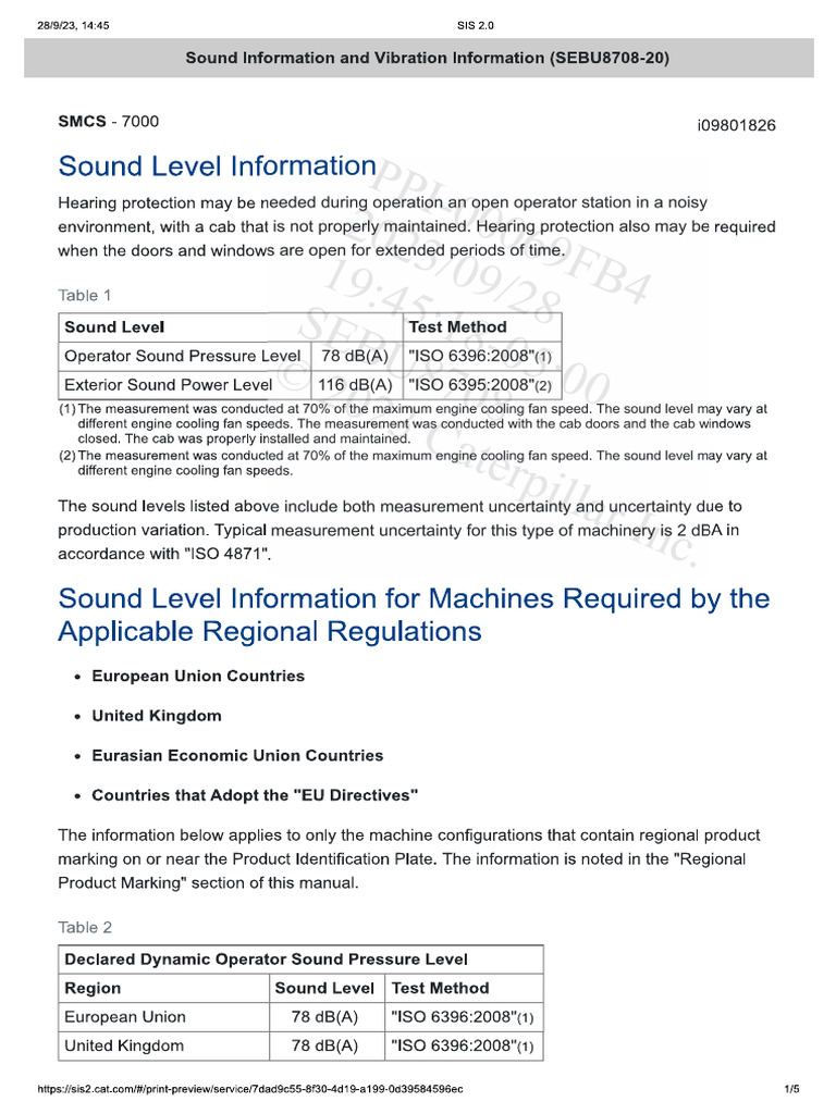 Sound Information and Vibration Information (SEBU8708-20) | PDF