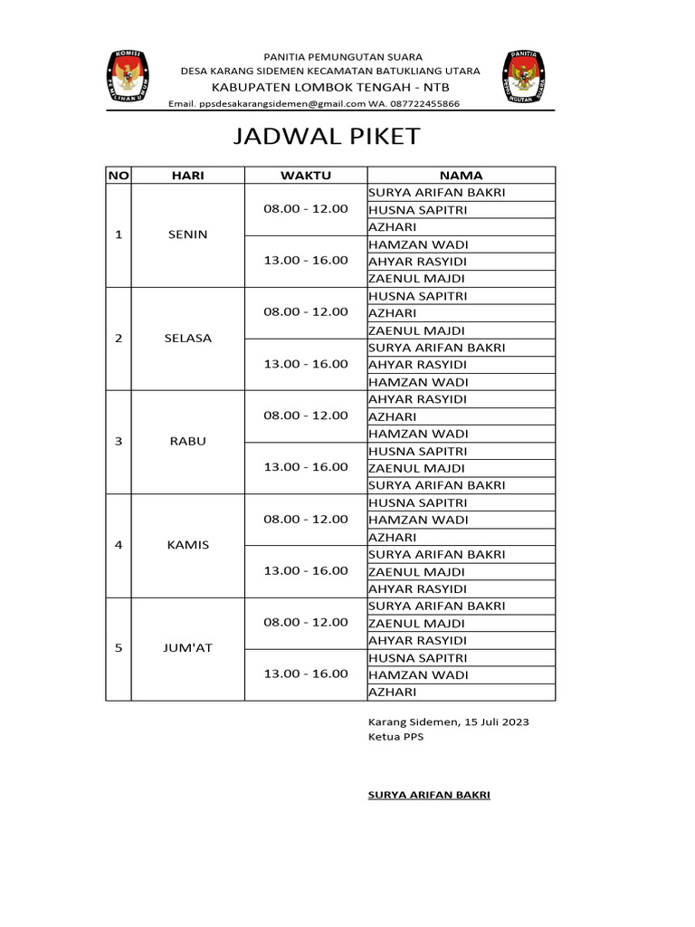 Jadwal Piket PPS | PDF