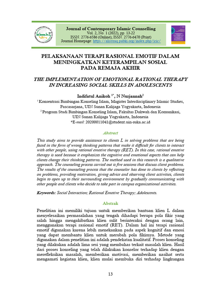 Pelaksanaan Terapi Rasional Emotif Dalam Meningkatkan Keterampilan ...