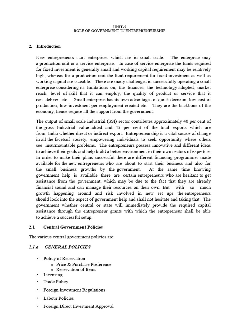 Government Support for Entrepreneurs | PDF