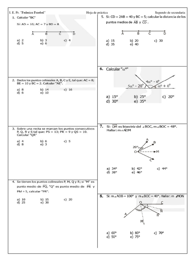 Hoja de Práctica GEOMETRIA 2023 Segmentos Ángulos I y II Triángulos I | PDF | Geometría ...