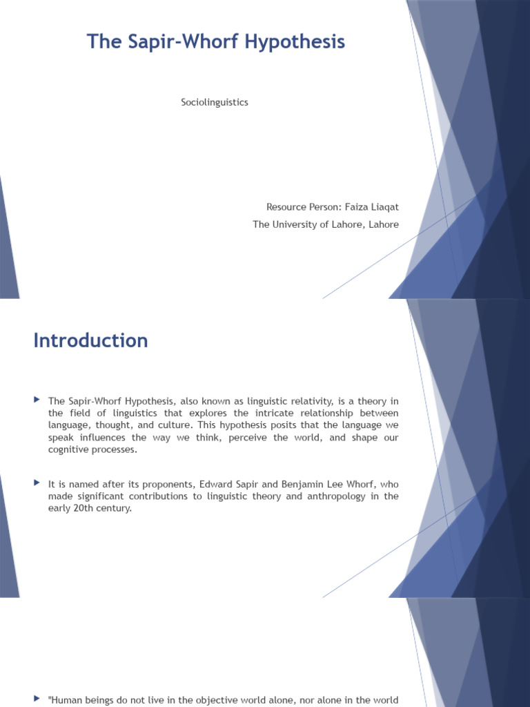 Lecture 2 & 3 (The Sapir-Whorf Hypothesis) | PDF