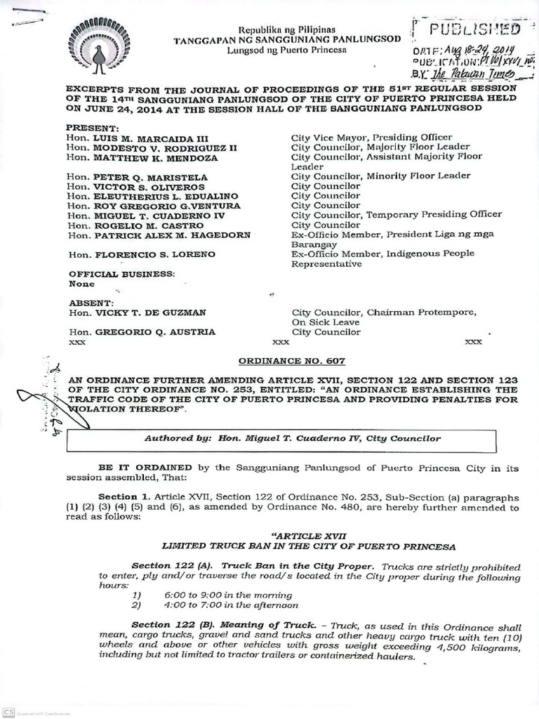 Draft CITY ORDINANCE OF PUERTO PRINCESA CITY | PDF