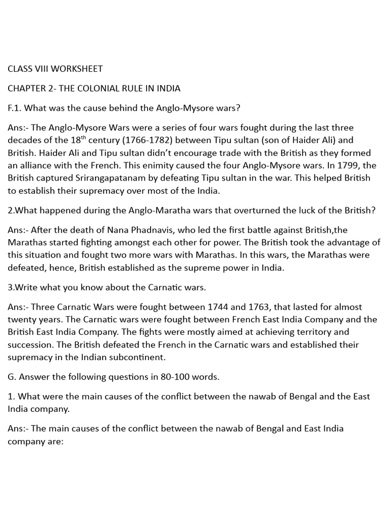 CH 2 CLASS VIII WORKSHEET | PDF | British India | South Asia