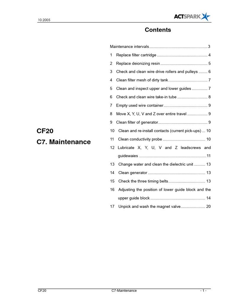Act Spark CF-20 Maintenance | PDF
