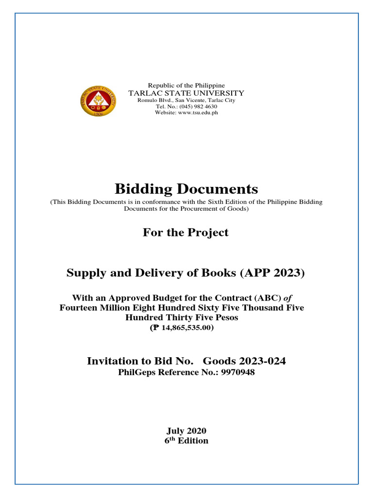 Bidding Documents For The Supply and Delivery of Books App 2023 1 | PDF