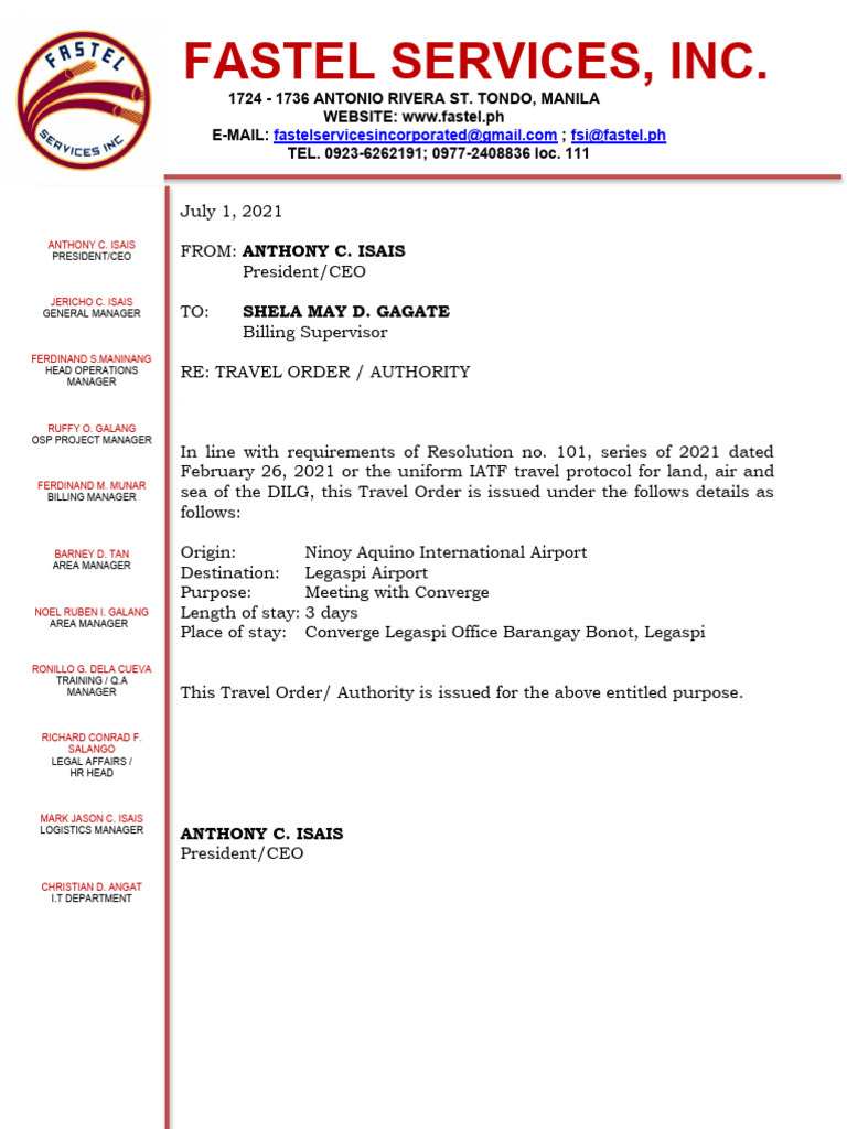 Travel Order May Gagate | PDF