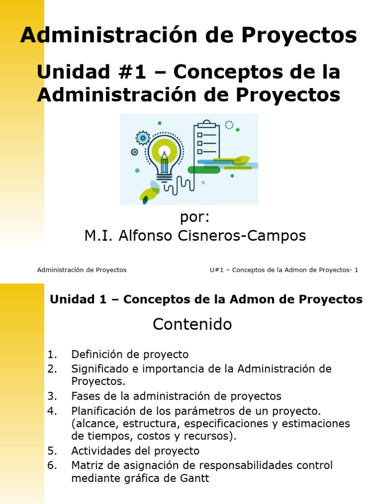 Unidad #1 - Conceptos de la Admon de Proyectos.pptx | PDF | Gestión de proyectos | Gestión ...
