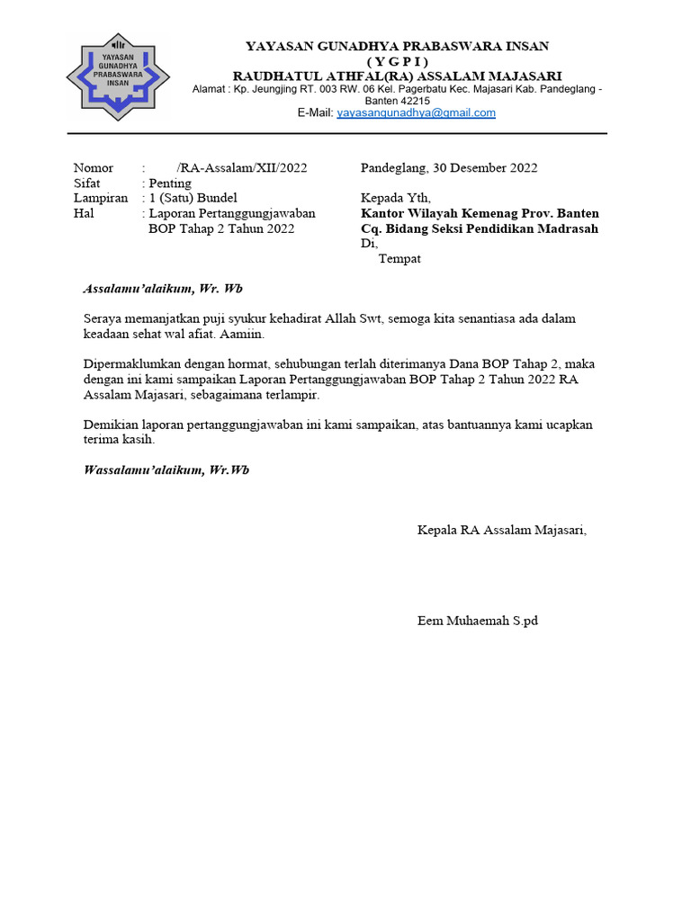 Surat Penyampaian LPJ | PDF