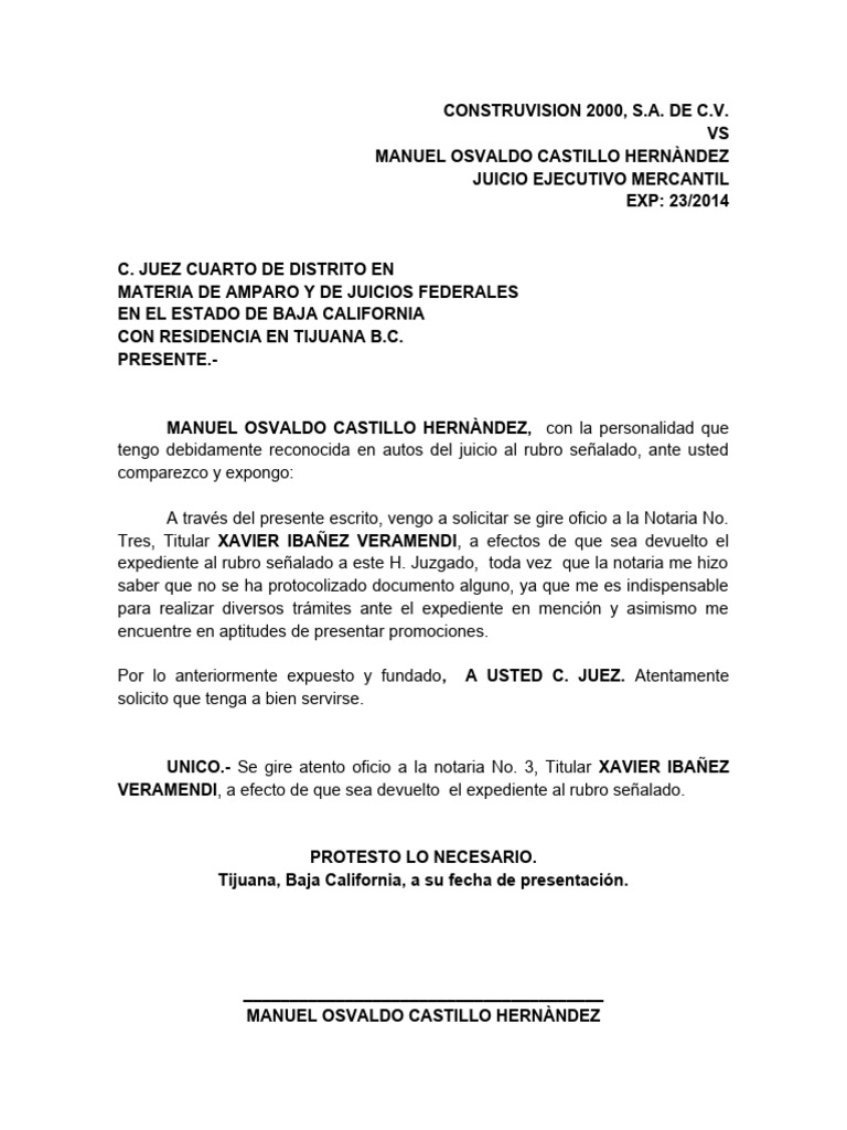 Solicitar Devolucion Del Expediente Al Juzgado de Distrito | PDF