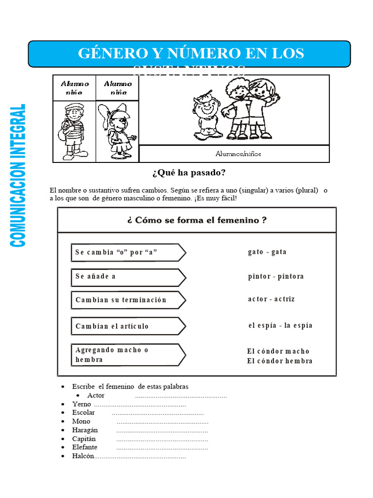 Genero y Numero de Los Sustantivos para Quinto de Primaria | PDF ...
