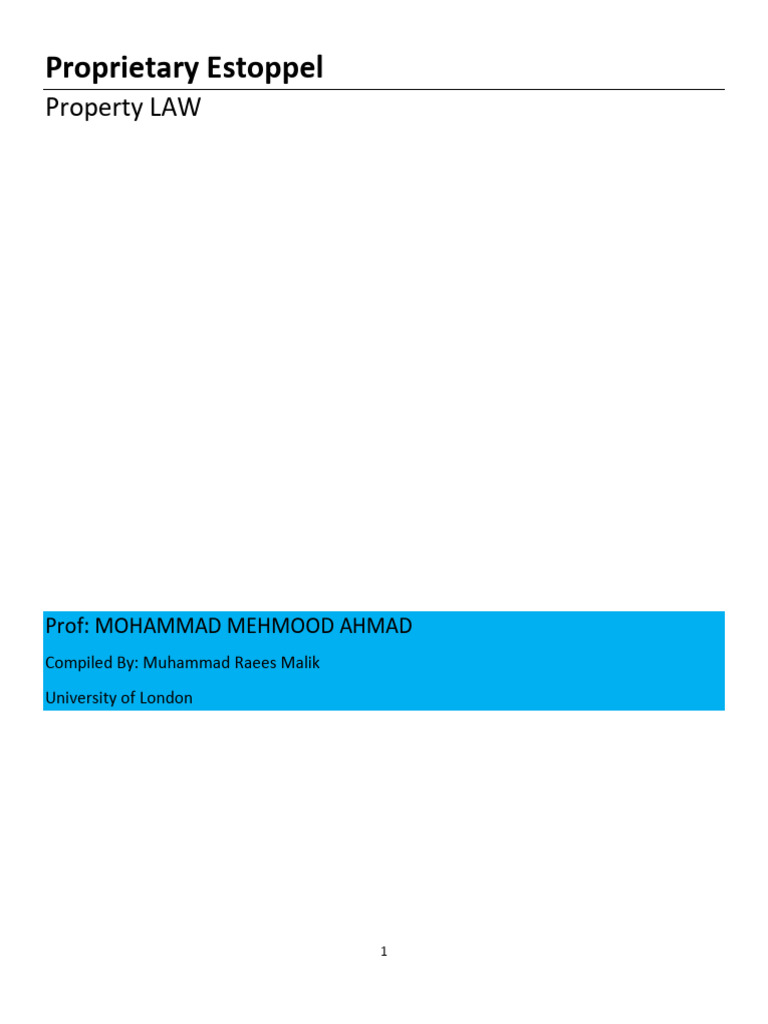 5 Propriatory Estoppel | PDF | Estoppel | Equity (Law)