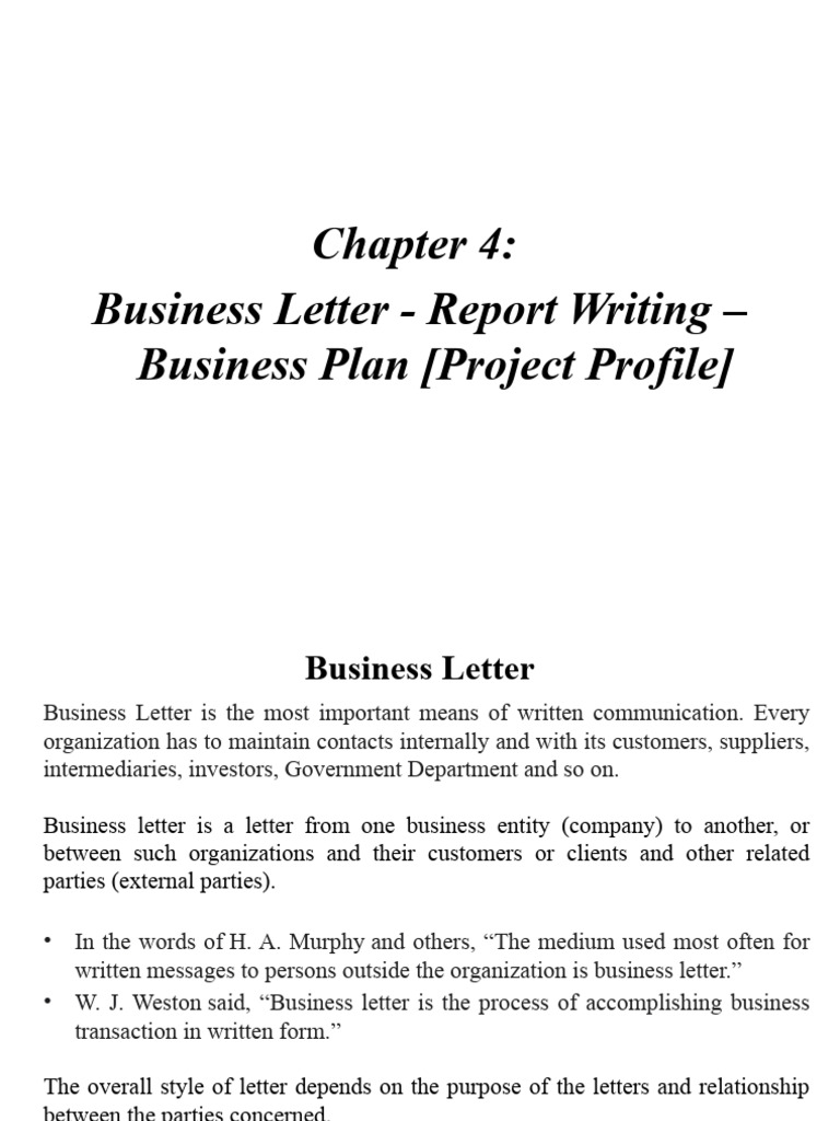 Chapter 4 - Business Letter and Report Writing and Business Plan ...