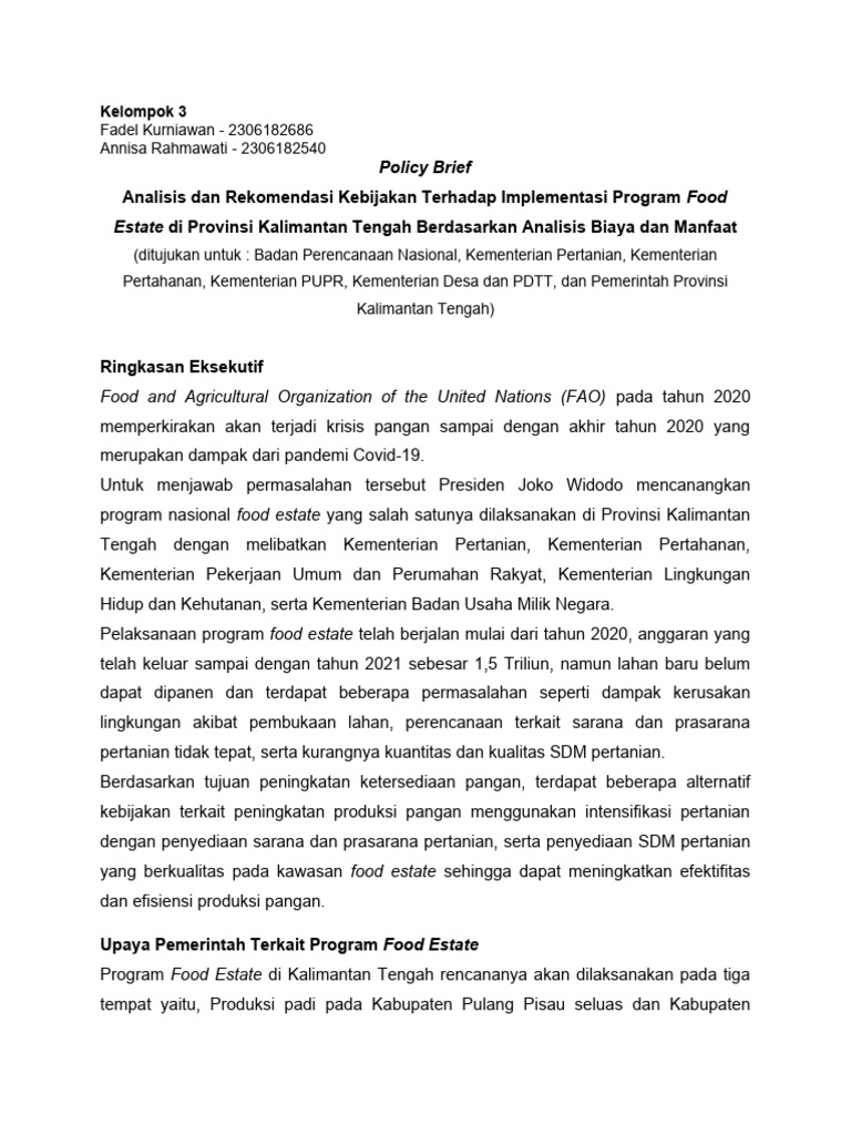 FIX Policy Brief Food Estate | PDF