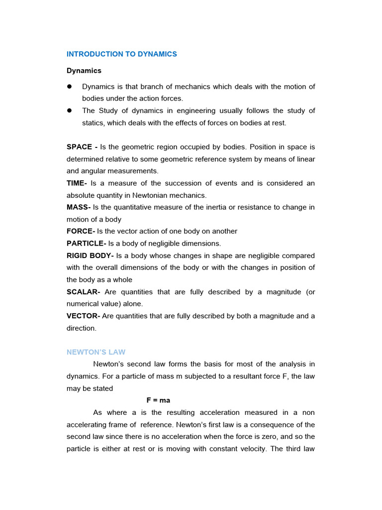Introduction to Dynamics | PDF