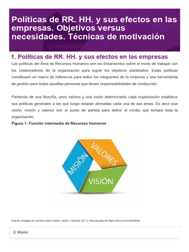 Políticas de RR. HH. y Sus Efectos en Las Empresas. Objetivos Versus Necesidades. Técnicas de ...