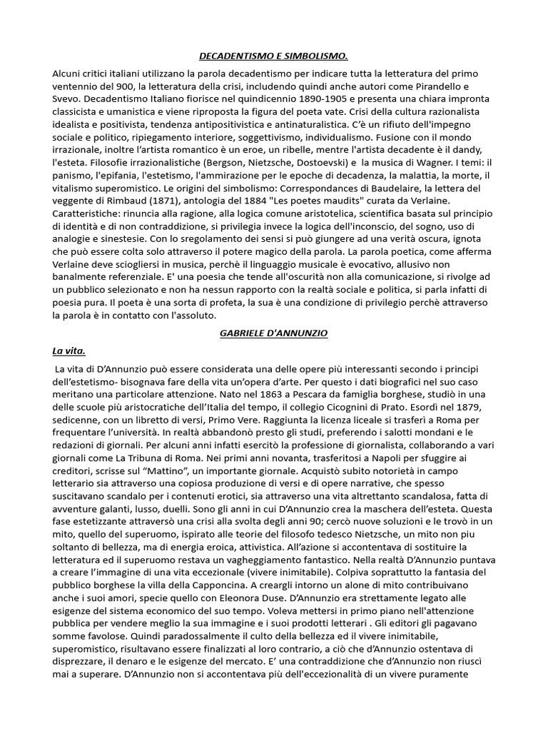 D'annunzio, Pascoli e Pirandello | PDF