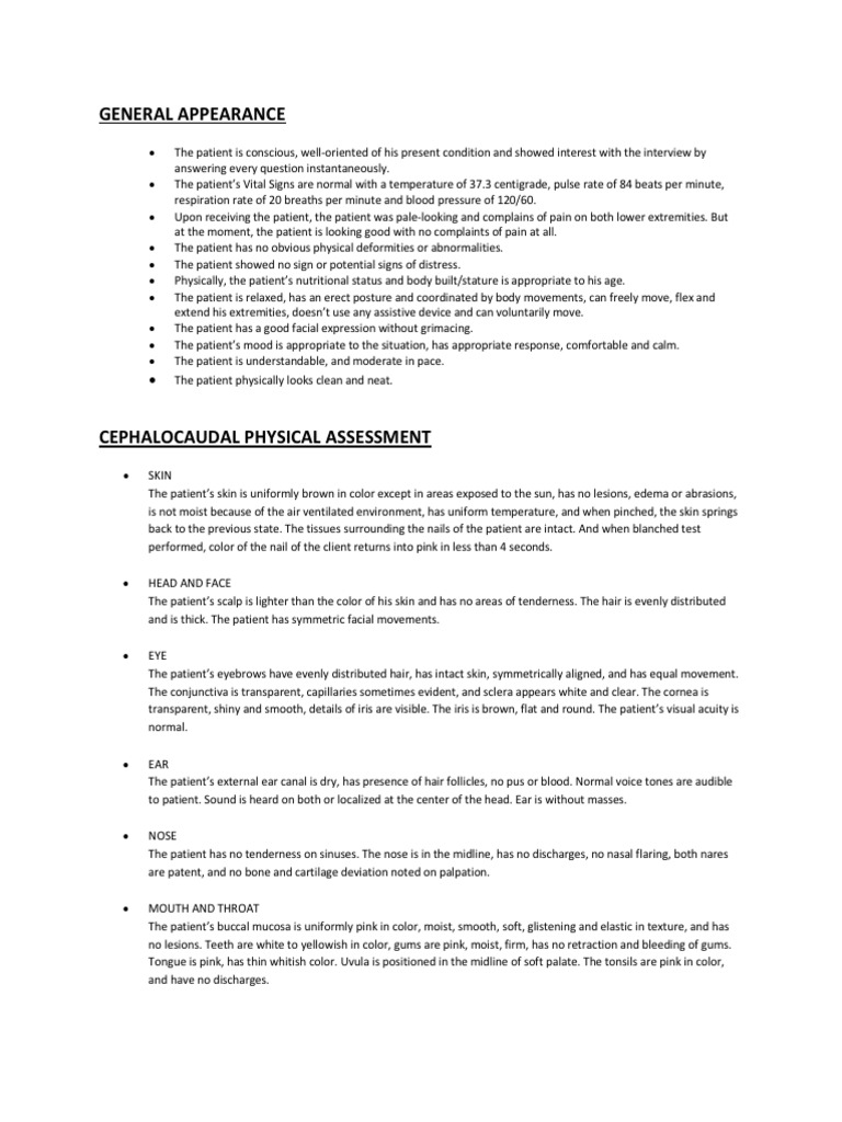 General Appearance Cephalocaudal Physical Assessment | PDF