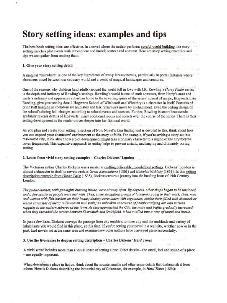 Story Setting Ideas and Examples | PDF