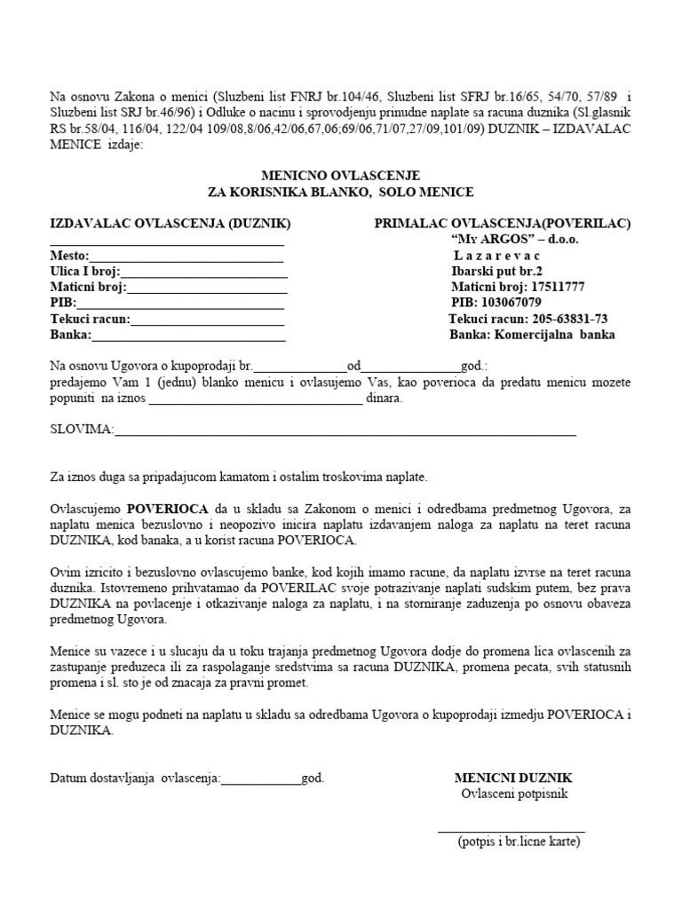 Menicno Ovlascenje | PDF