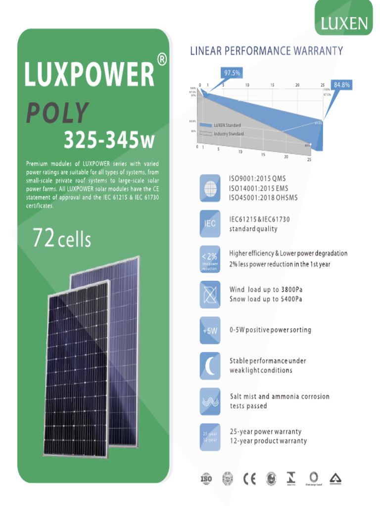 Luxen 345W Solar Panel Specifications | PDF
