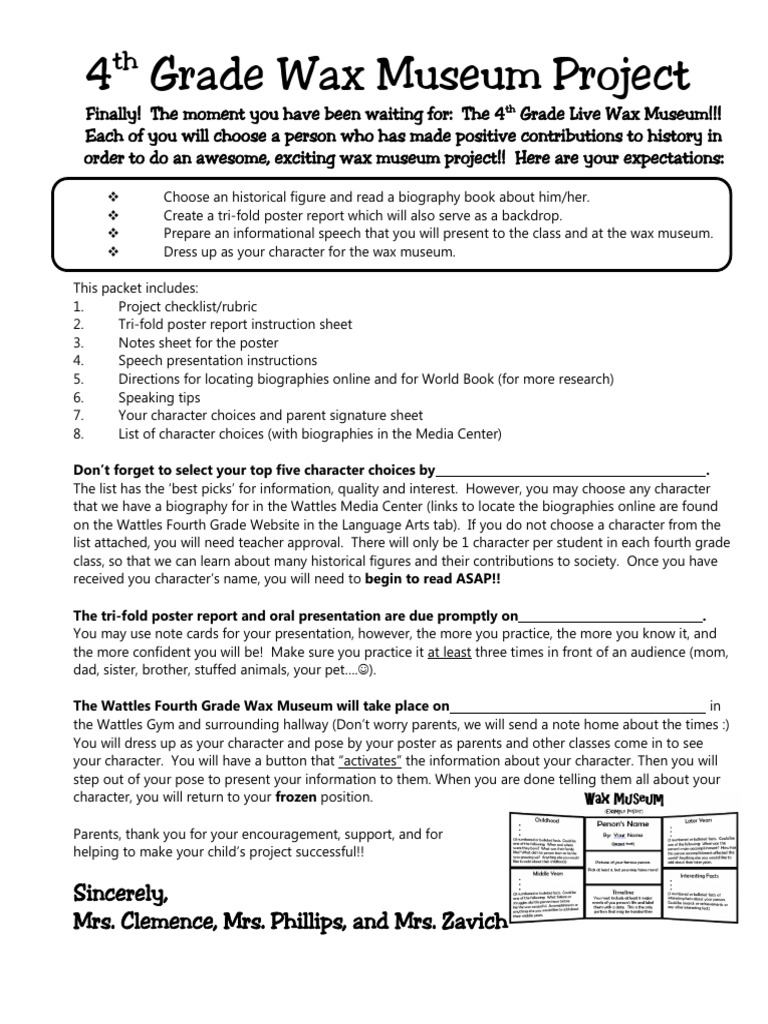 Wax Museum Project Letter | PDF | Social Science | Language Arts ...