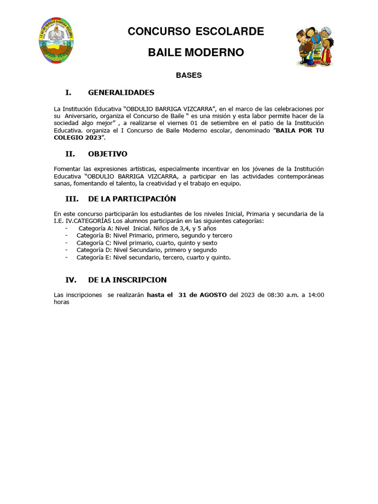 Bases Concurso de Baile Moderno Obv 20223 | PDF
