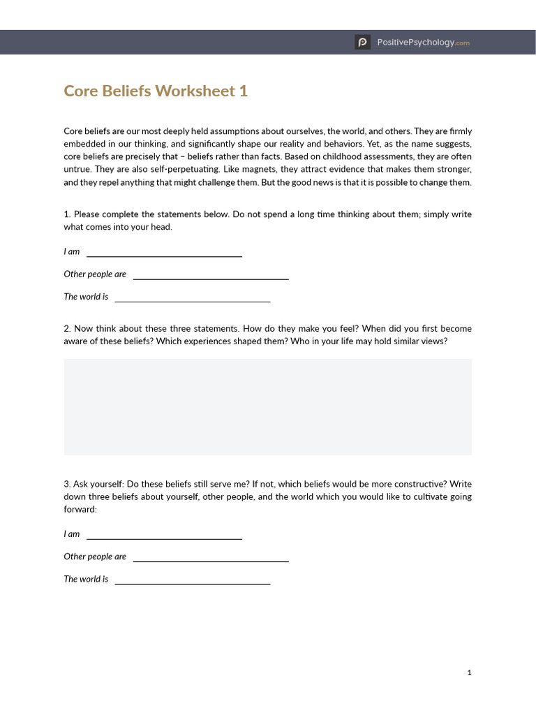 Core-Beliefs-Worksheet-1 | PDF