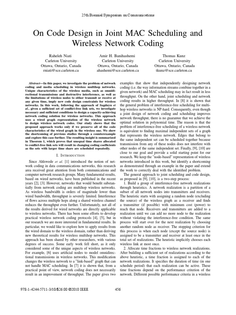 On Code Design in Joint MAC Scheduling and Wireless Network Coding | PDF | Wireless Network ...