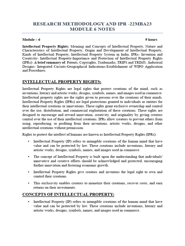 Module 6 - Intellectual Property Rights - Lecture Notes | PDF ...