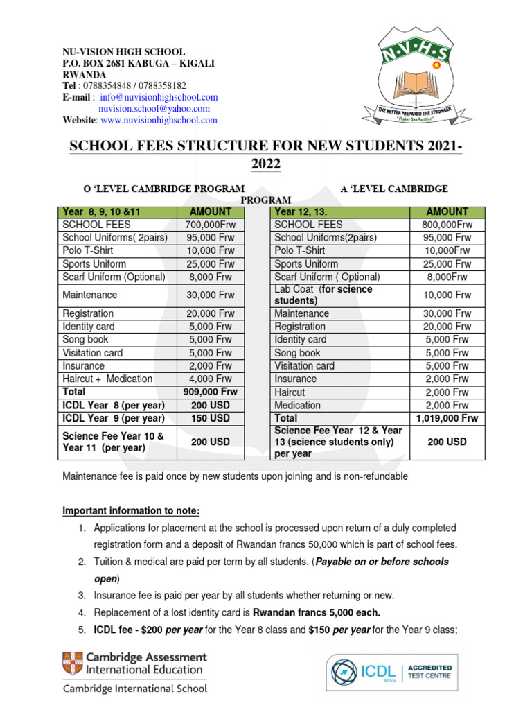 2022 Cambridge Fee Structure For New Students | PDF