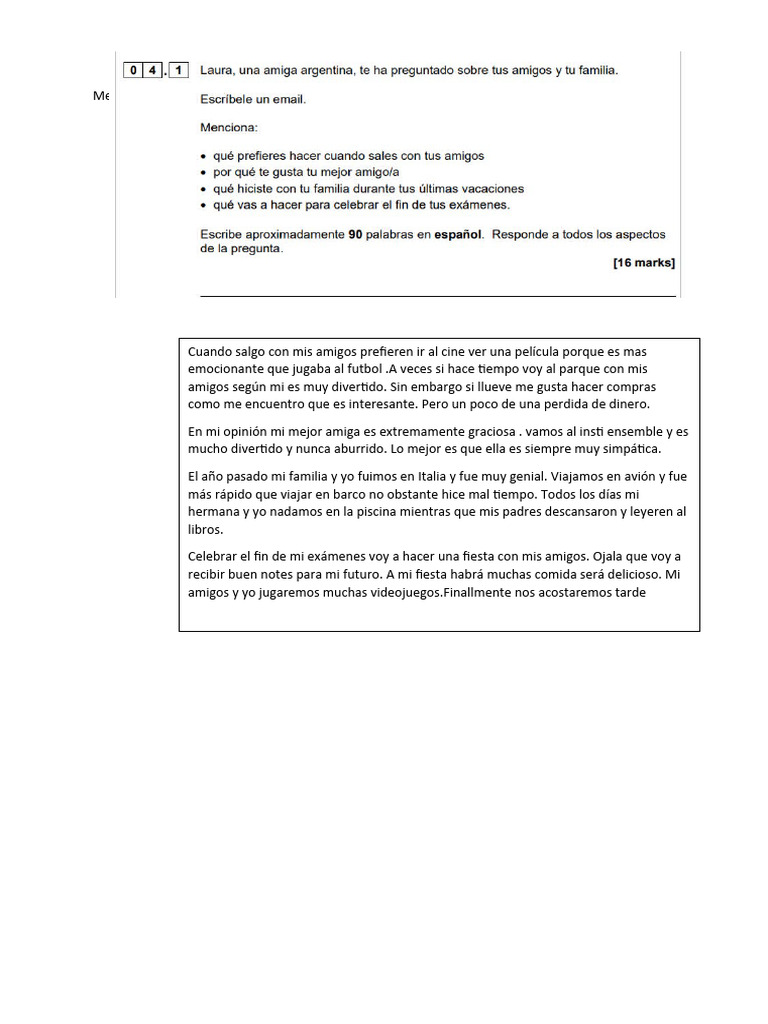 90 Word Spanish Past Question (Holidays) | PDF