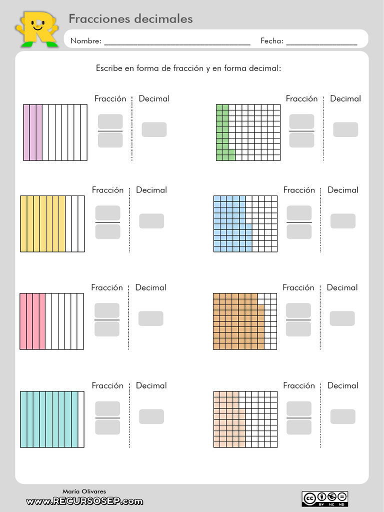 Hojas De Trabajo Para Escribir Decimales Como Fracciones