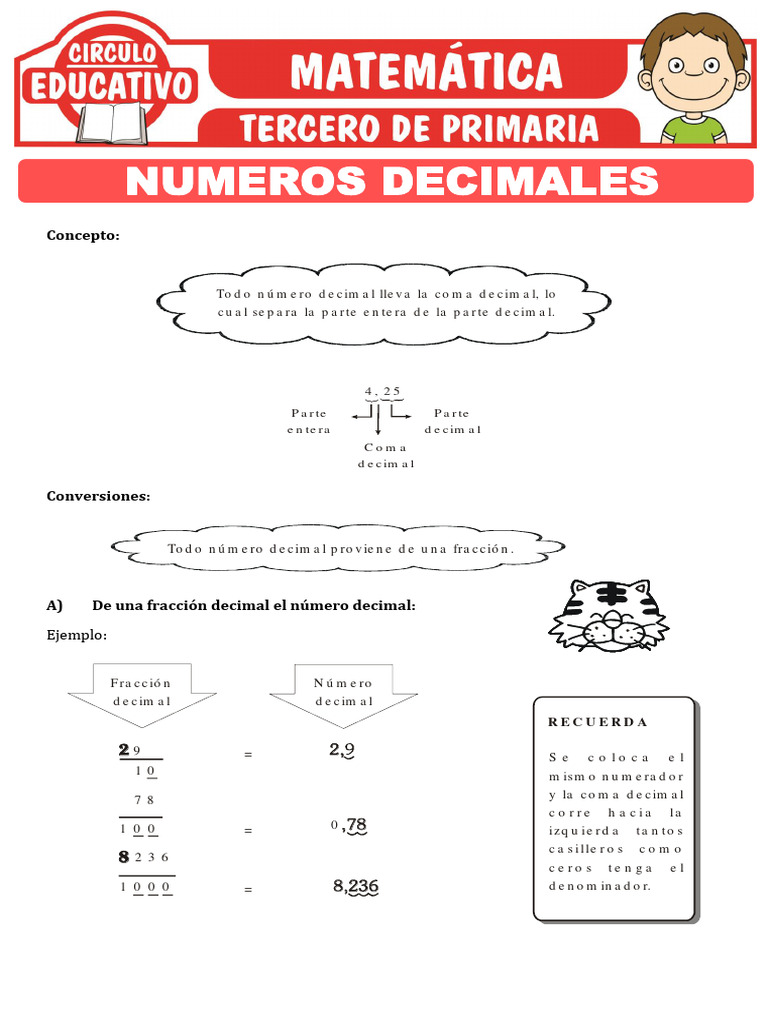 Introduccion A Los Numeros Decimales para Tercero de Primaria | PDF