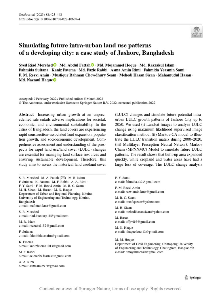Simulating Future Intra-Urban Land Use Patterns of | PDF