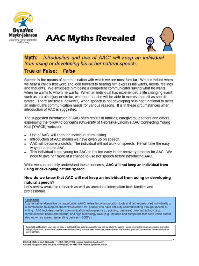 Myths - AAC and Speech 9 21 10 | PDF Myths - AAC and Speech 9 21 10 | PDF