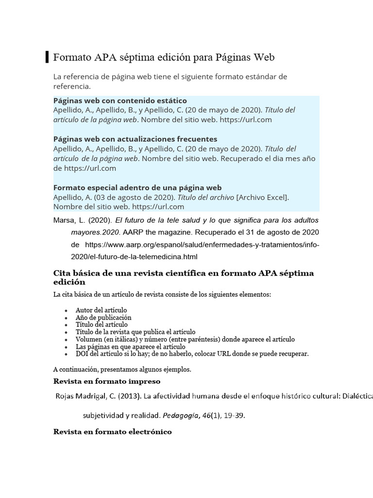 Formato APA Séptima Edición para Páginas Web | Descargar gratis PDF ...