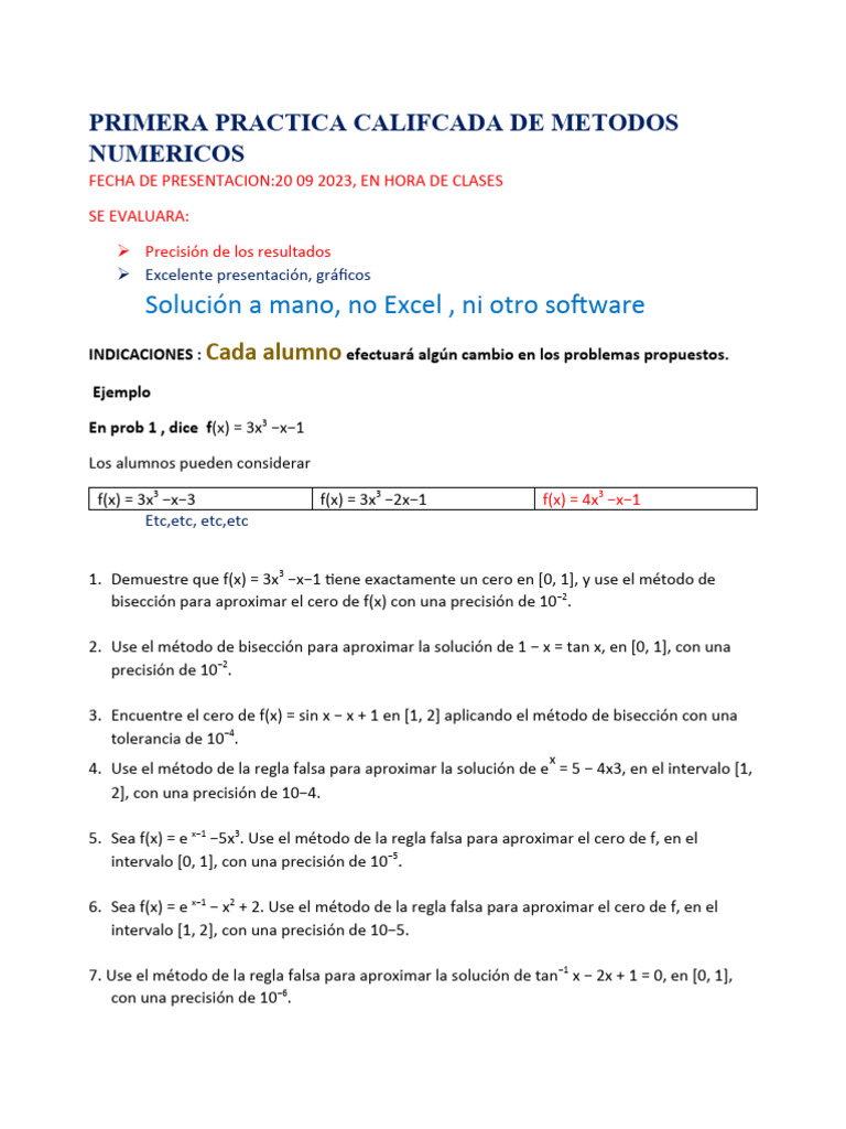 Métodos Numéricos: Práctica y Evaluación | PDF