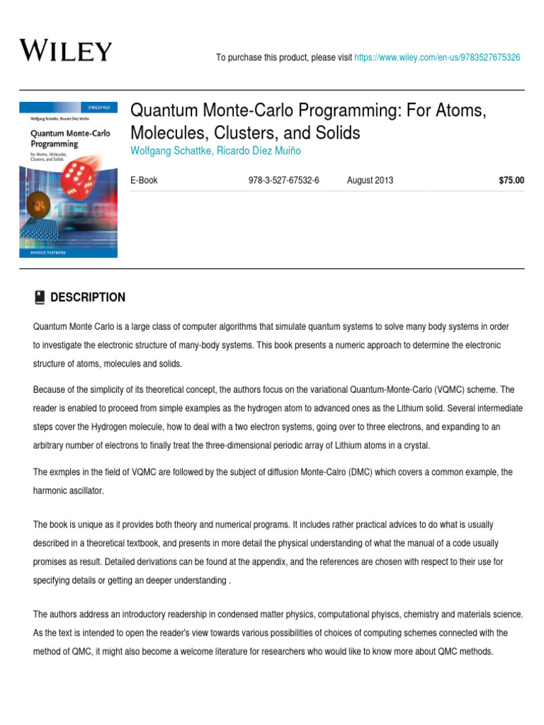 Wiley - Quantum Monte-Carlo Programming - For Atoms, Molecules, Clusters, and Solids - 978-3-527 ...