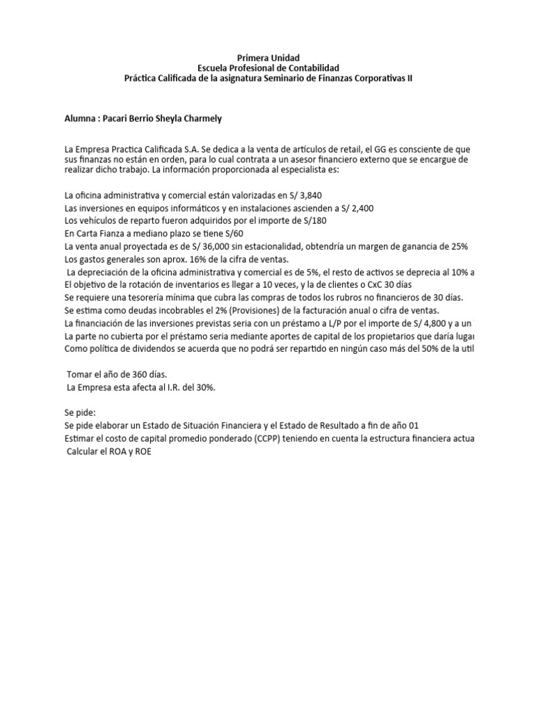 PRACTICA CALIFICADA - Pacari Berrio Sheyla Charmely | PDF