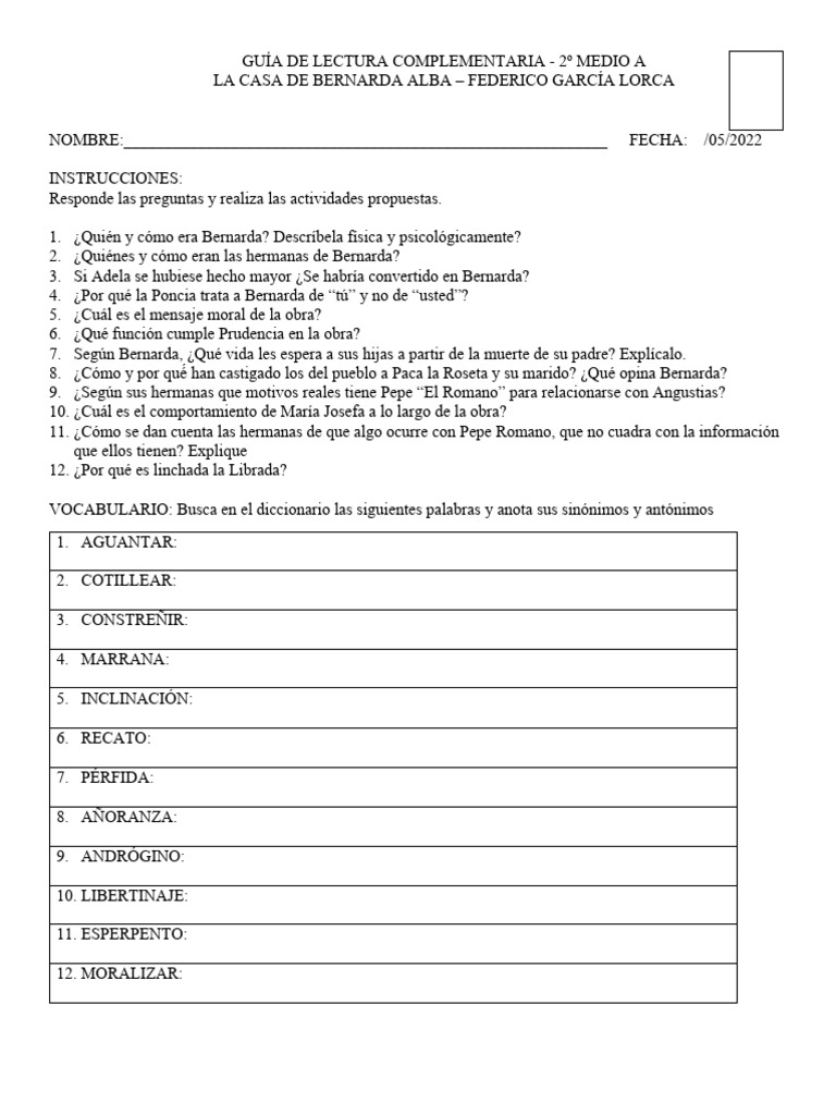 2M Guía La casa de bernarda Alba | PDF