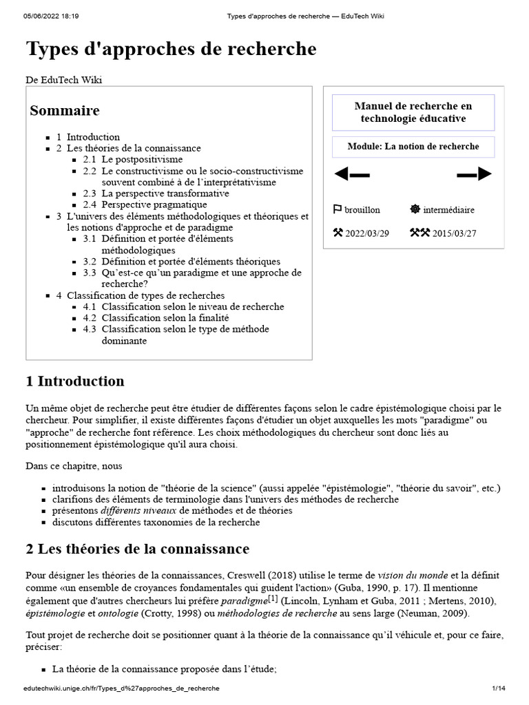 Types D'approches de Recherche - EduTech Wiki | PDF