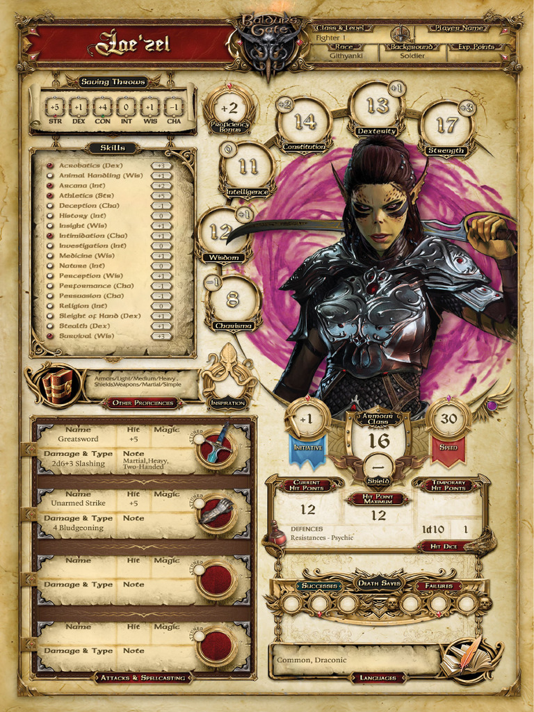 LAR200714 BG3 Character Sheets Lae'Zel Single Sheets DIGITAL | PDF