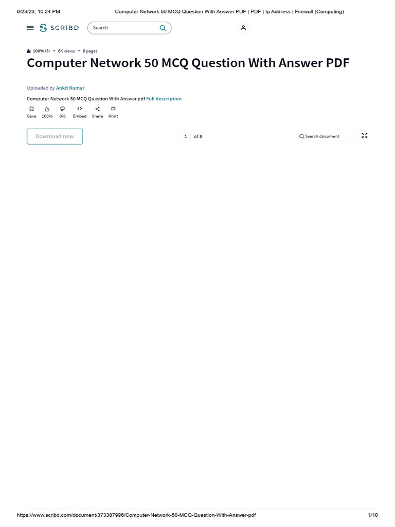 Computer Network 50 MCQ Question With Answer PDF - PDF - Ip Address - Firewall (Computing) | PDF
