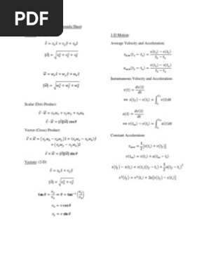 Basic Physics Formula Sheet High School