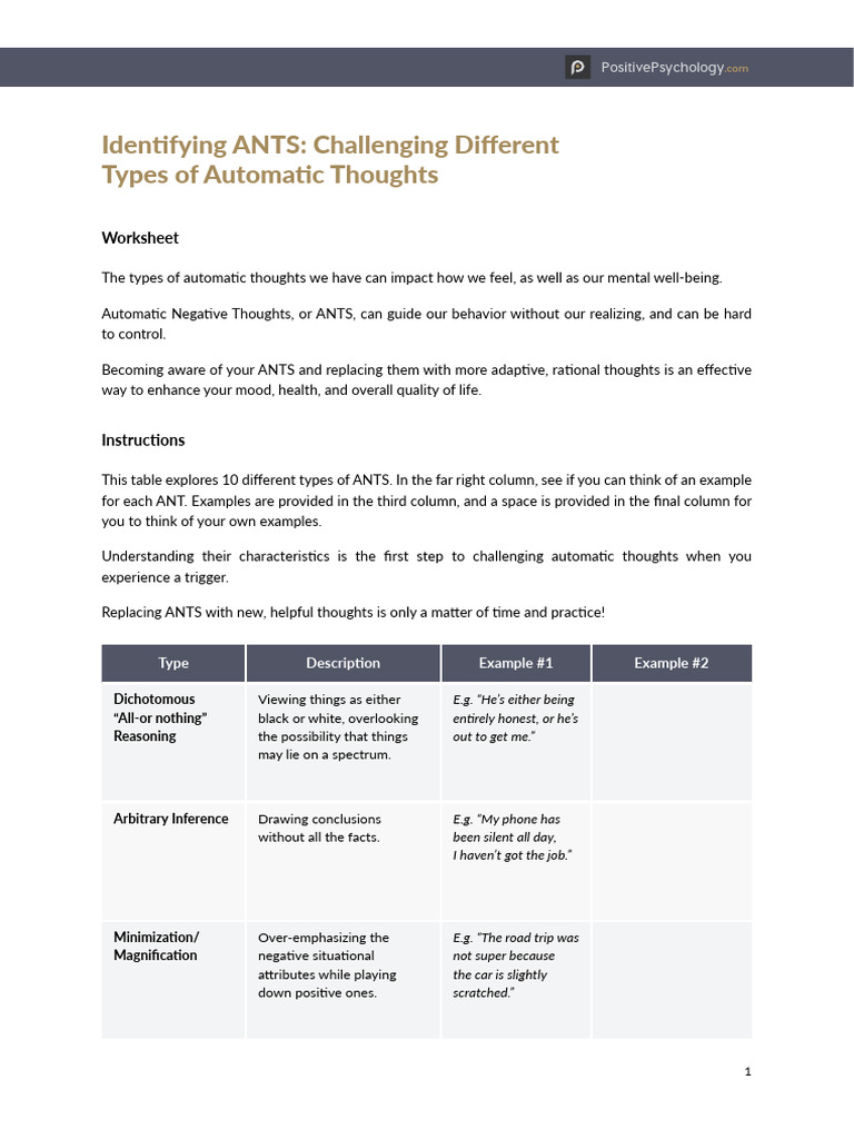 Identifying ANTS Challenging Different Types of Automatic Thoughts ...