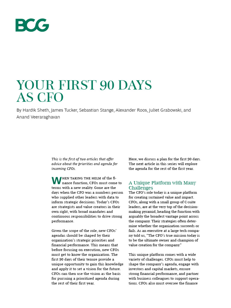 90 First Days To Be A CFO | PDF