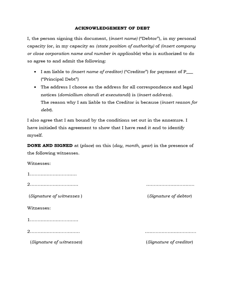 Acknowledgement of Debt | PDF