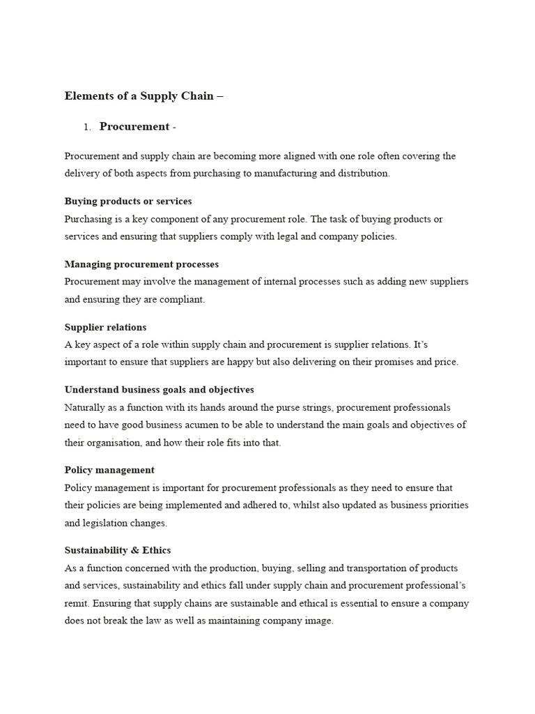 Elements of a Supply Chain Notes | PDF | Warehouse | Logistics