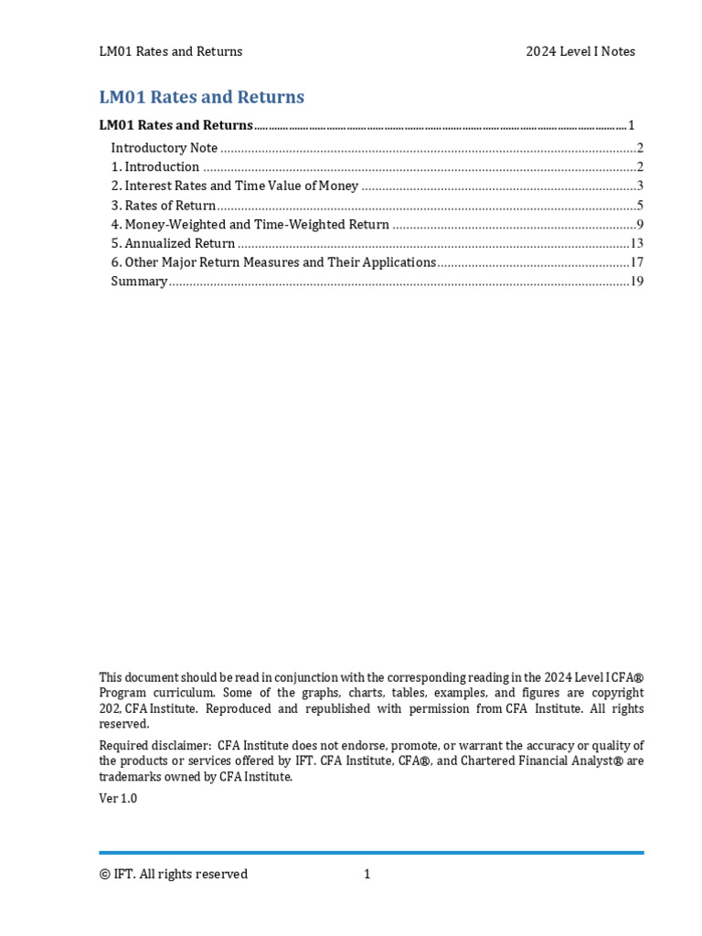 L1 LM1 Rates and Returns - Study Notes (2024) | PDF